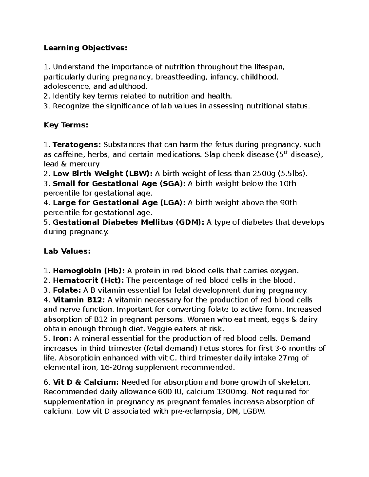 Nutrition Study Notes: Key Concepts and Lifespan Considerations - Studocu