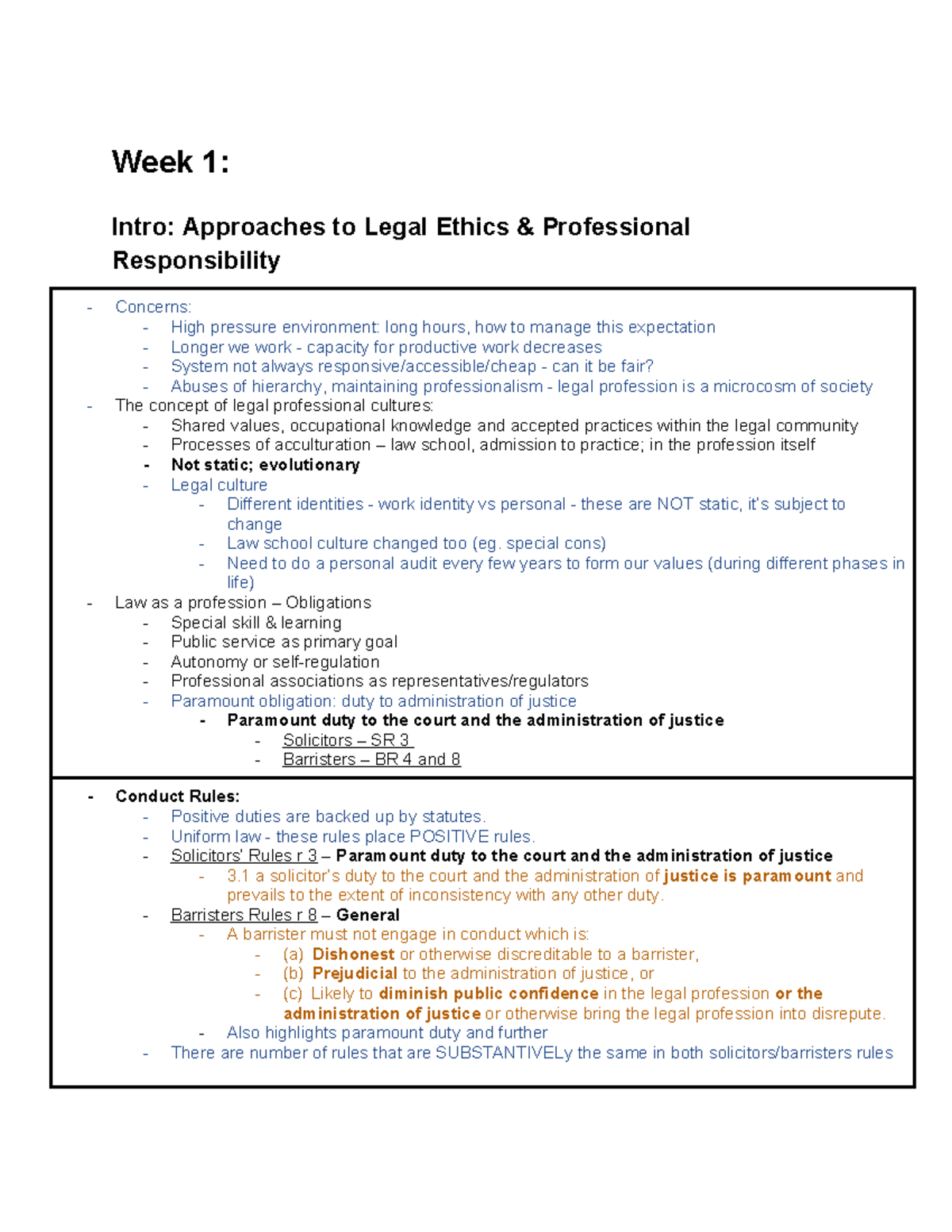 Legal Prof Class Notes: Week 1 - Intro to Legal Ethics & Professional ...