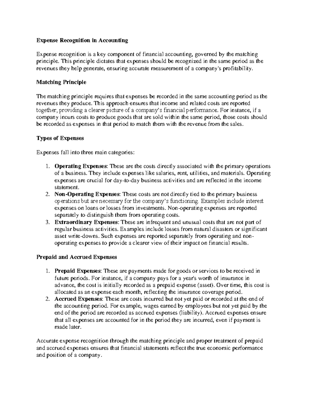 Expense recognition is a key component of financial accounting ...