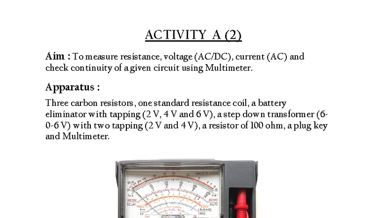 Physics Lab Activity A: Measuring Resistance, Voltage, and Continuity ...