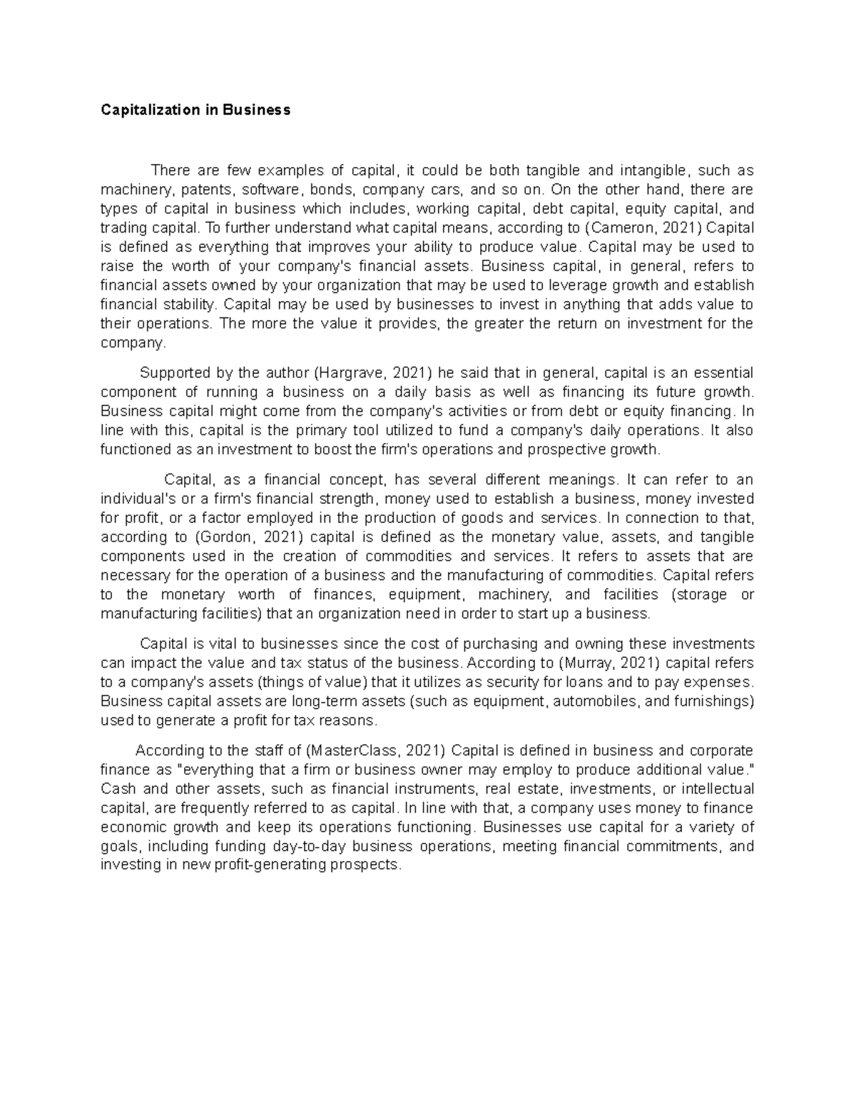 RRL - Capitalization in Business: A Comprehensive Study - Studocu