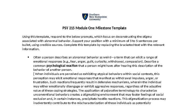 PSY 215 Module 1 Milestone: Deconstructing Abnormal Behavior Stigma ...