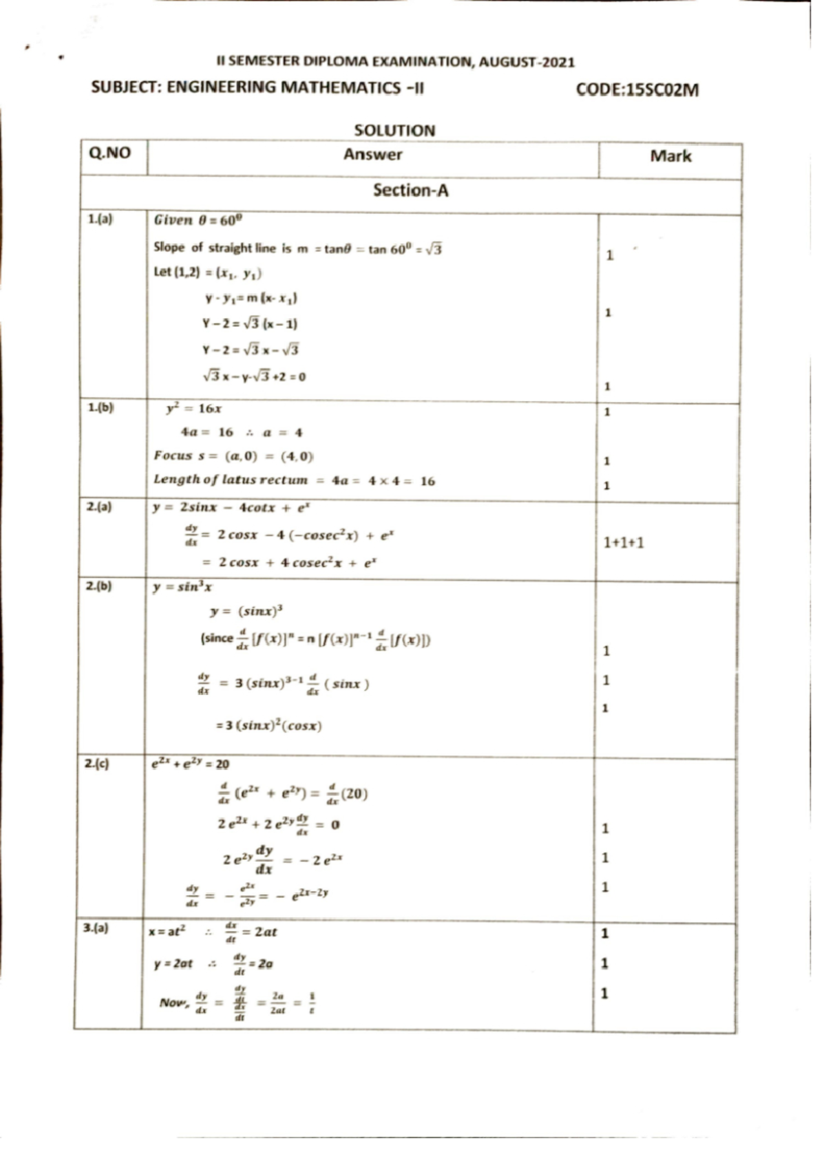II SEMESTER DIPLOMA EXAMINATION SOLUTIONS: ENGINEERING MATHEMATICS CODE ...