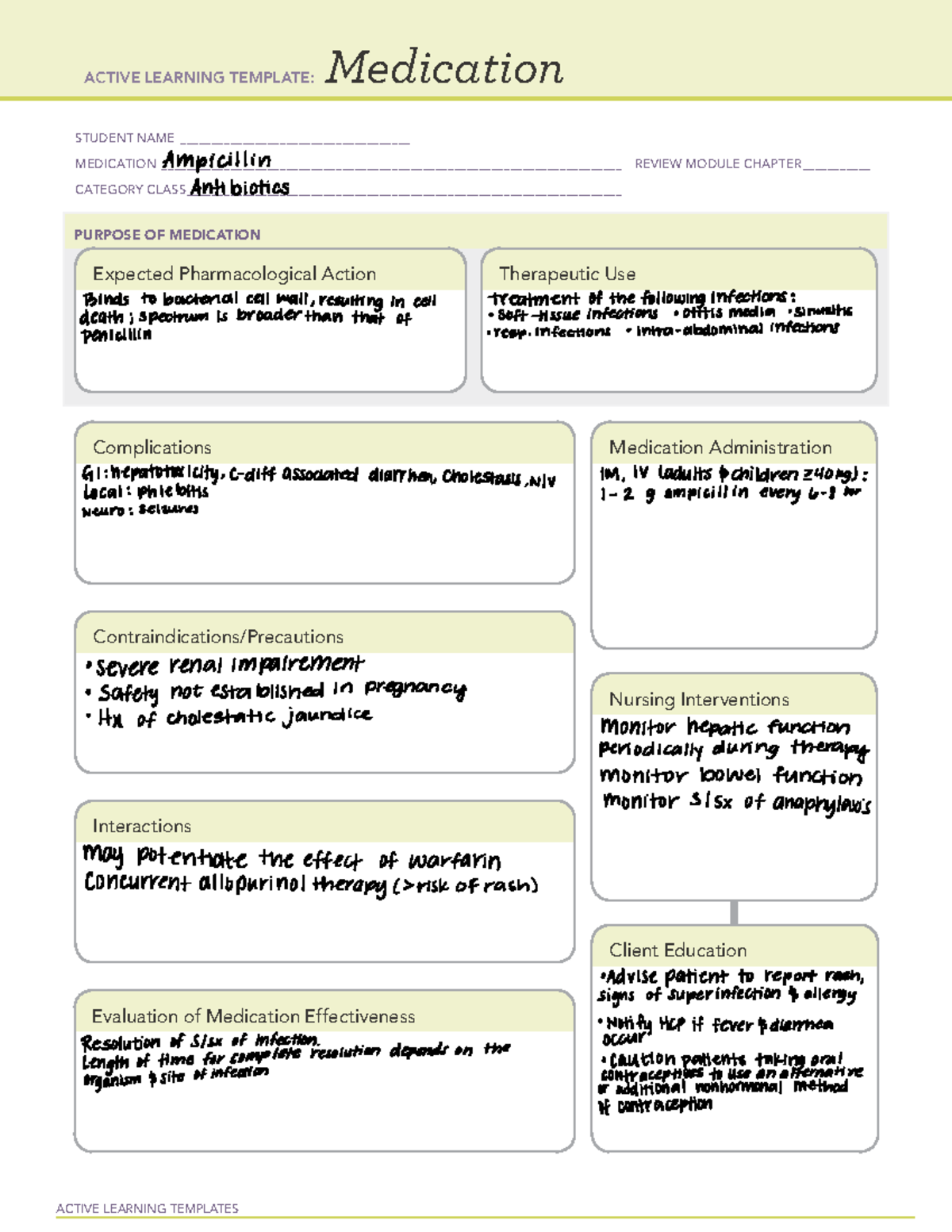 Ampicillin Medication Active Learning Template - ATI 2023 - Studocu