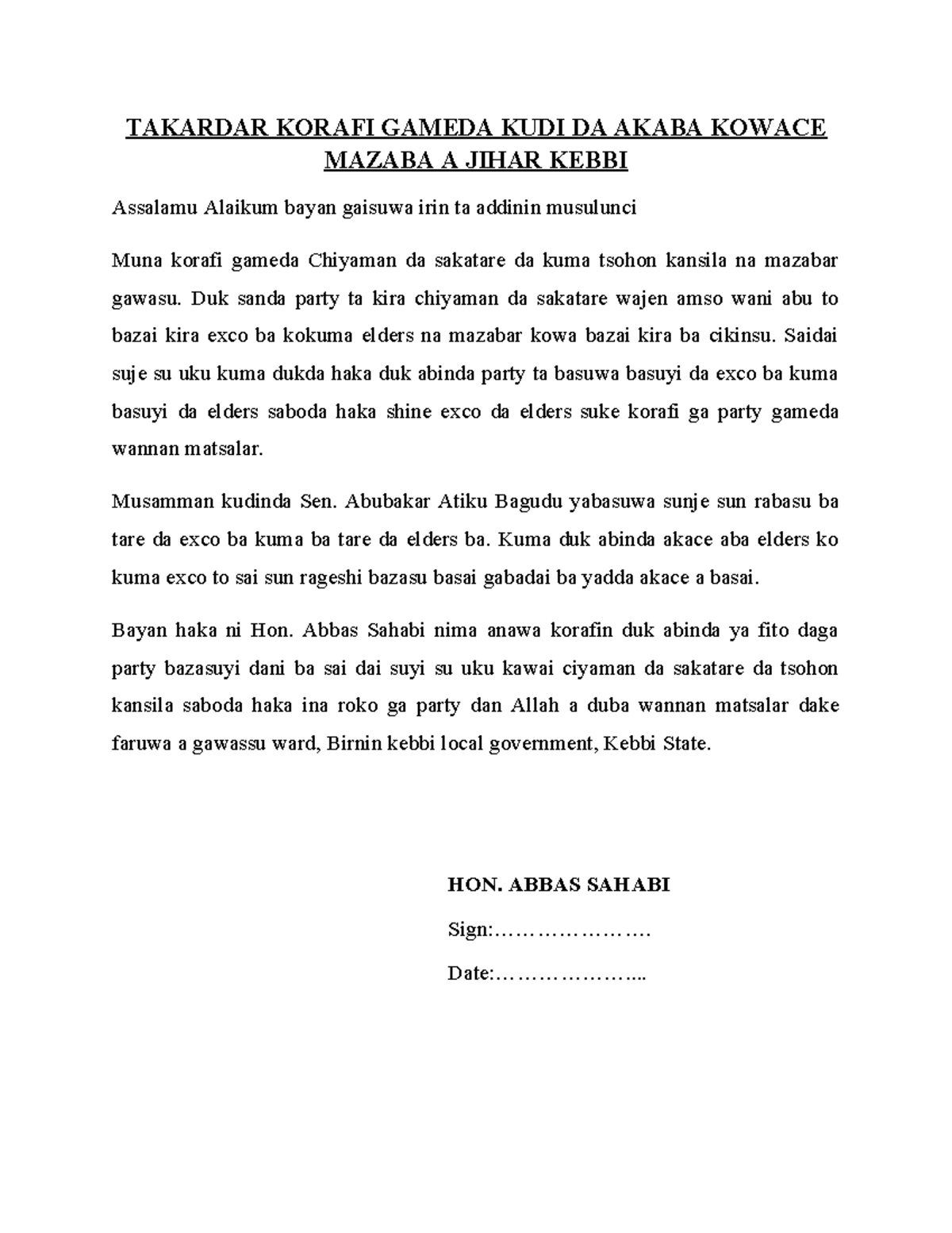 Korafin Mazaɓa a Jihar Kebbi - Aisha Tukur Project - Studocu