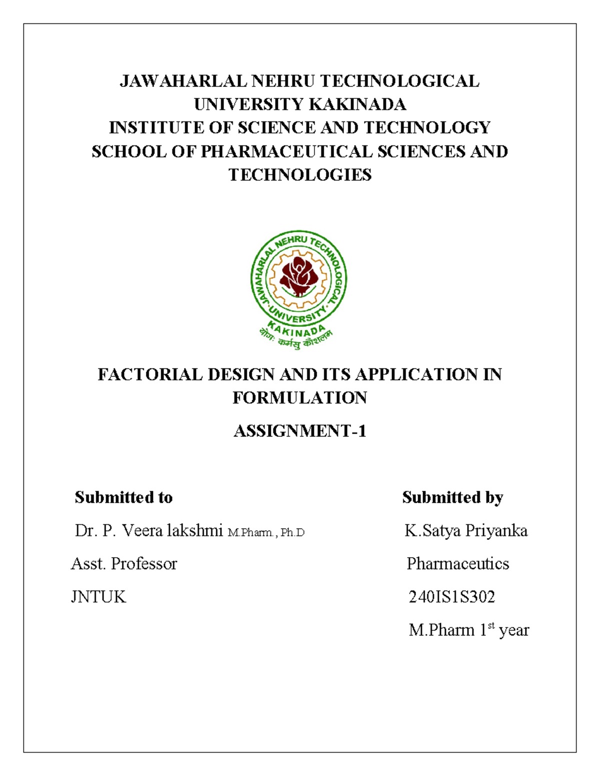 Factorial Design and Its Applications in Formulation (240IS1S302) - Studocu