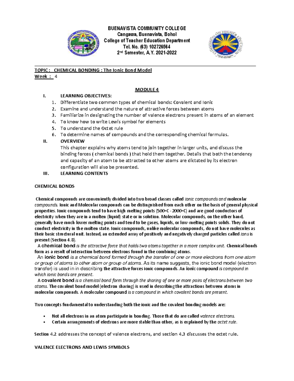 Chemical Bonding II: The Ionic Bond Model - Gen Chem (CHEM 101) - Studocu