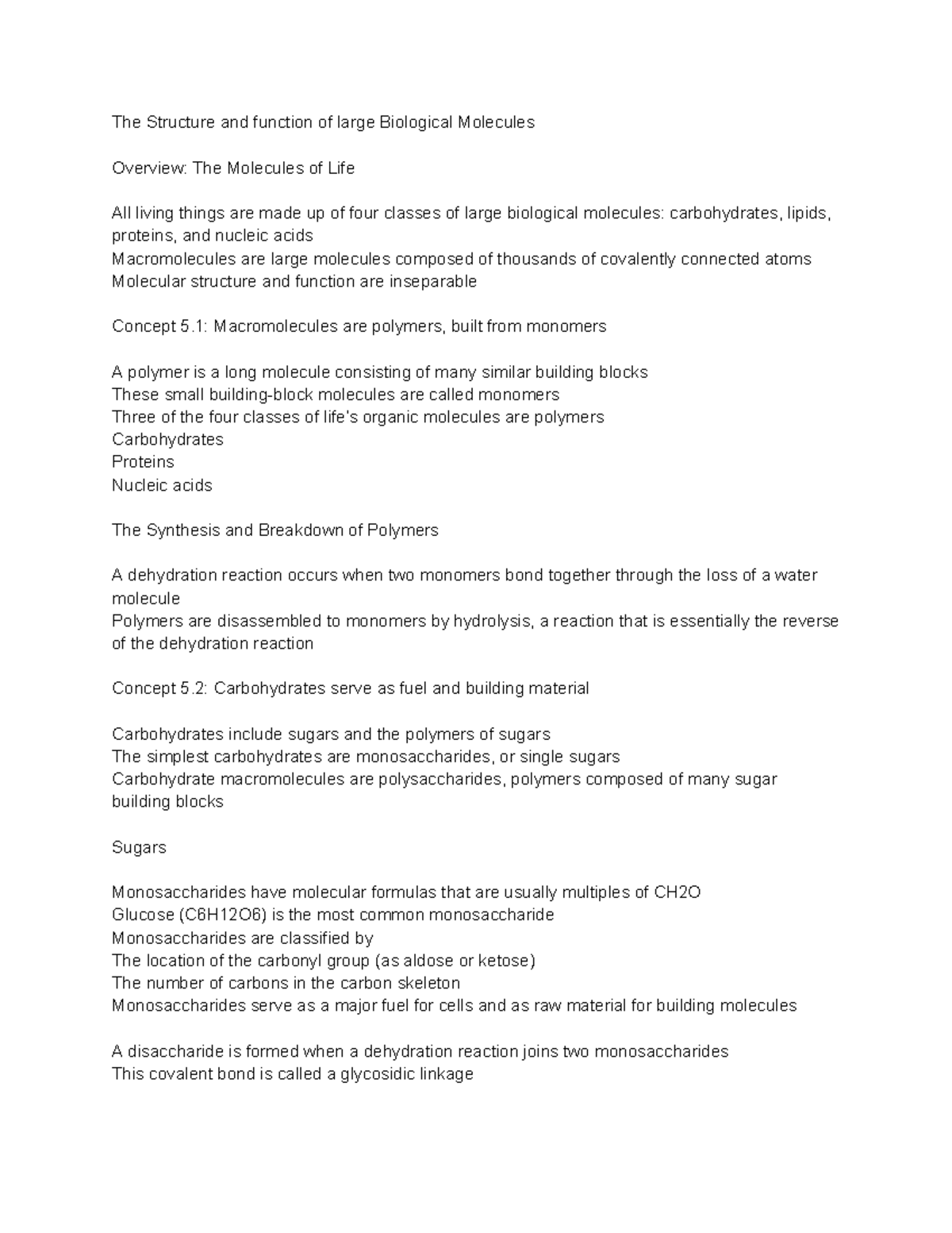 Biological Molecules: Structure, Function, and Classifications Notes ...