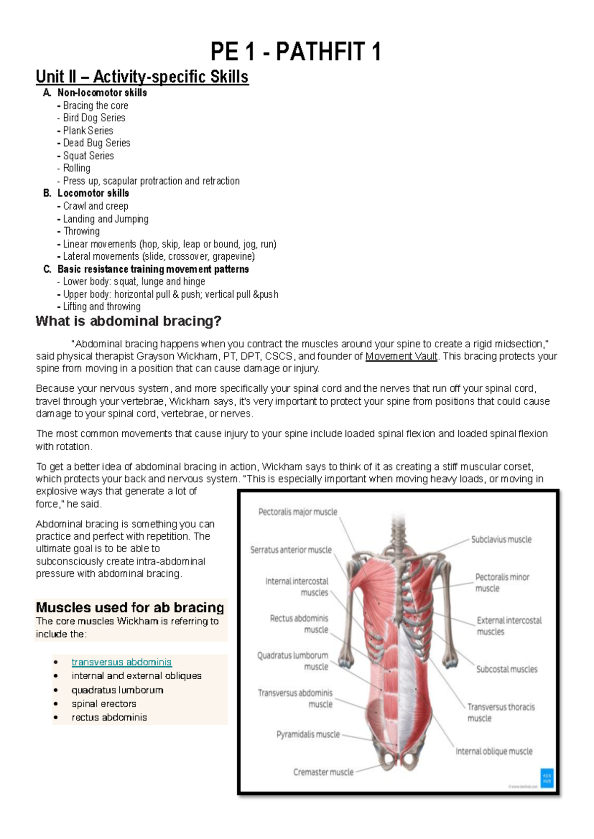 PE 1 Unit II: Mastering Locomotor & Non-Locomotor Skills - Studocu