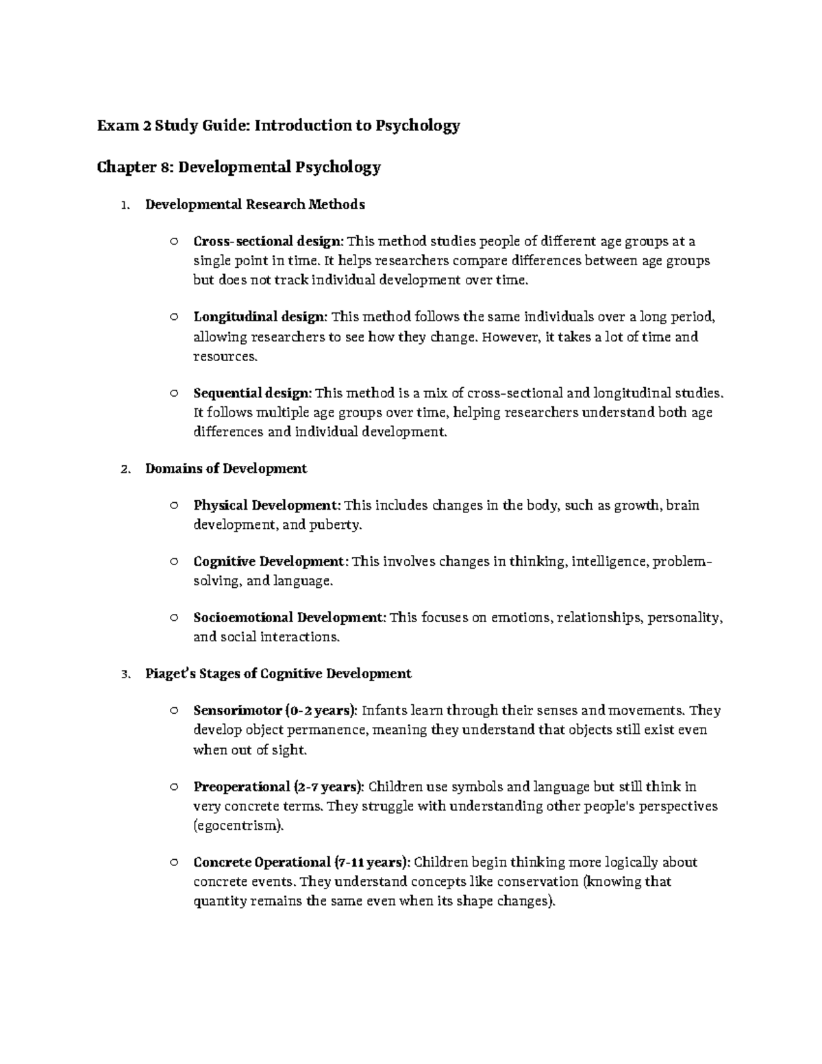 Exam 2 Study Guide: Intro to Psych - Development & Personality - Studocu