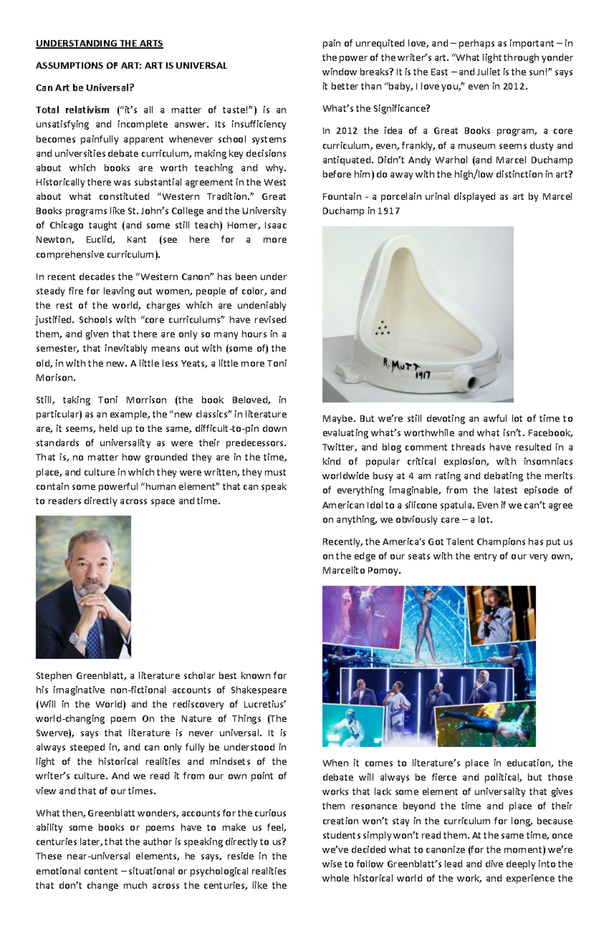 Understanding Art and Its Universal Expressions: A Study Guide - Studocu