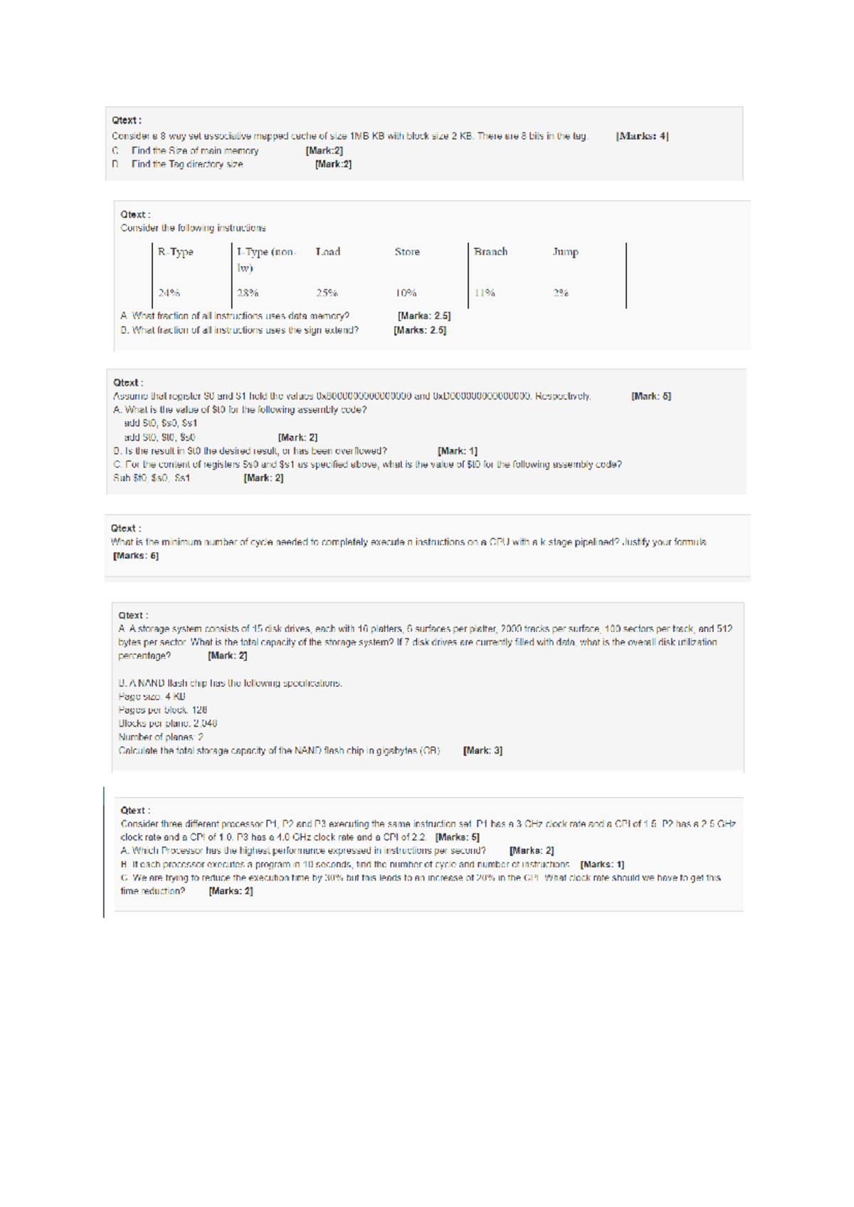 Previous Year Questions on Cache, Instructions, and Processor ...