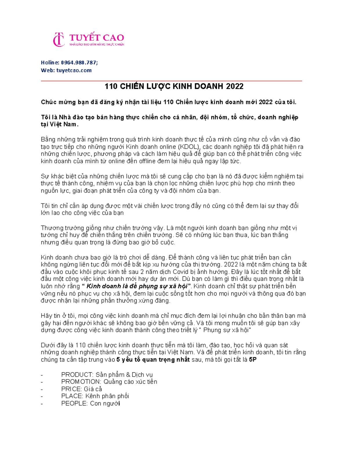 110 CHIẾN LƯỢC KINH Doanh 2022 (Tuyeets Cao) - Web: tuyetcao - Studocu