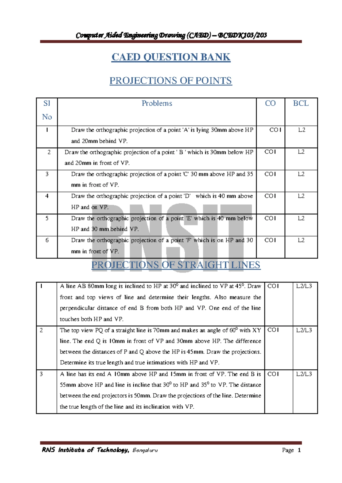 CAED Question Bank: Projections, Solids, and Isometric Techniques - Studocu