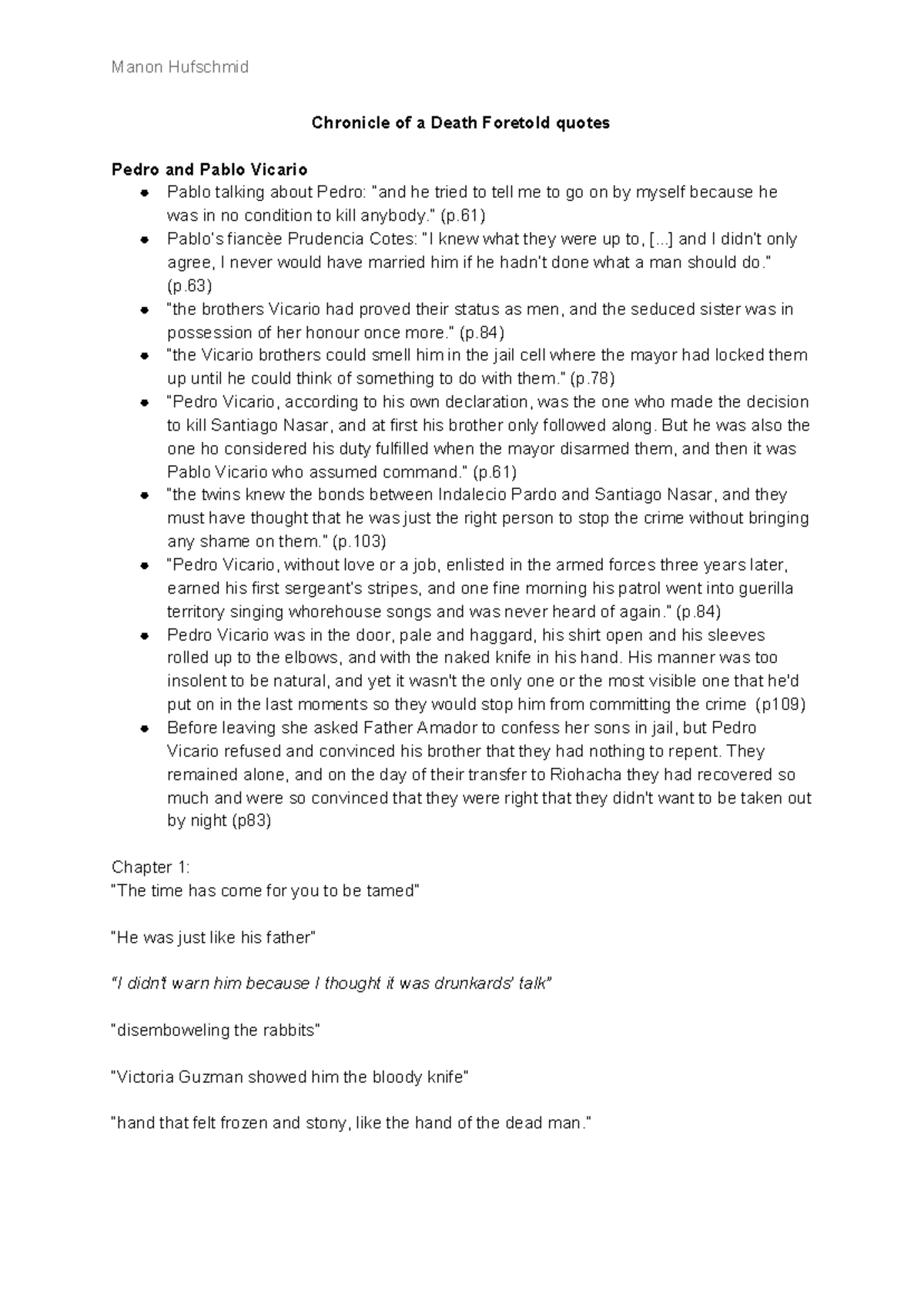 Chronicle of a Death Foretold: Key Quotes and Analysis - Studocu