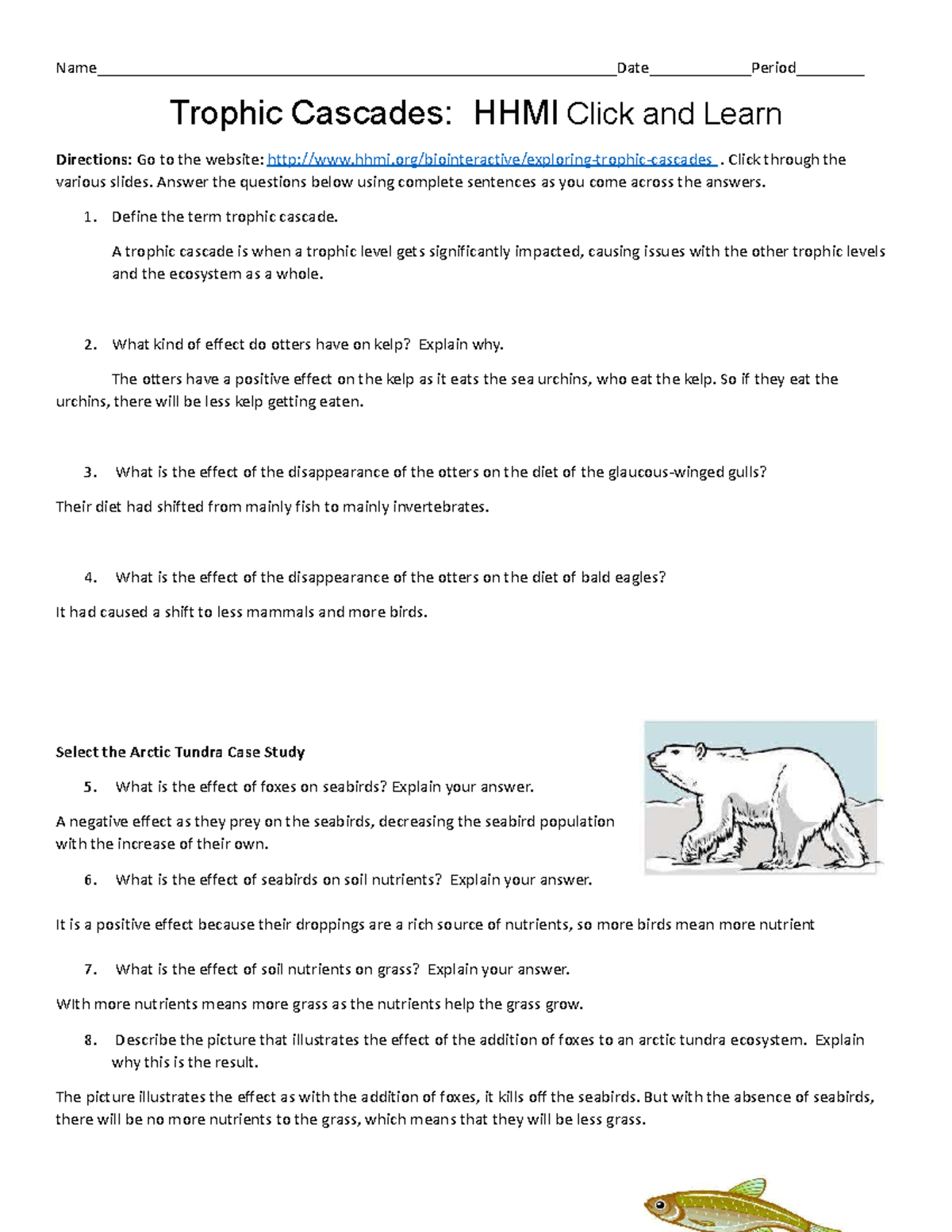 Trophic Cascades: HHMI Click & Learn Study Guide for Biology Class ...
