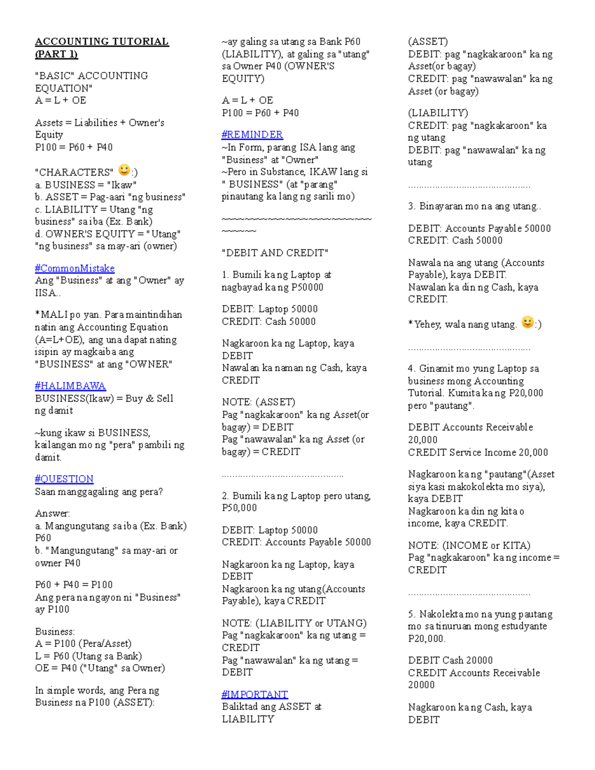 Tagalog Accounting Lecture: Basic Accounting Concepts and Equations ...