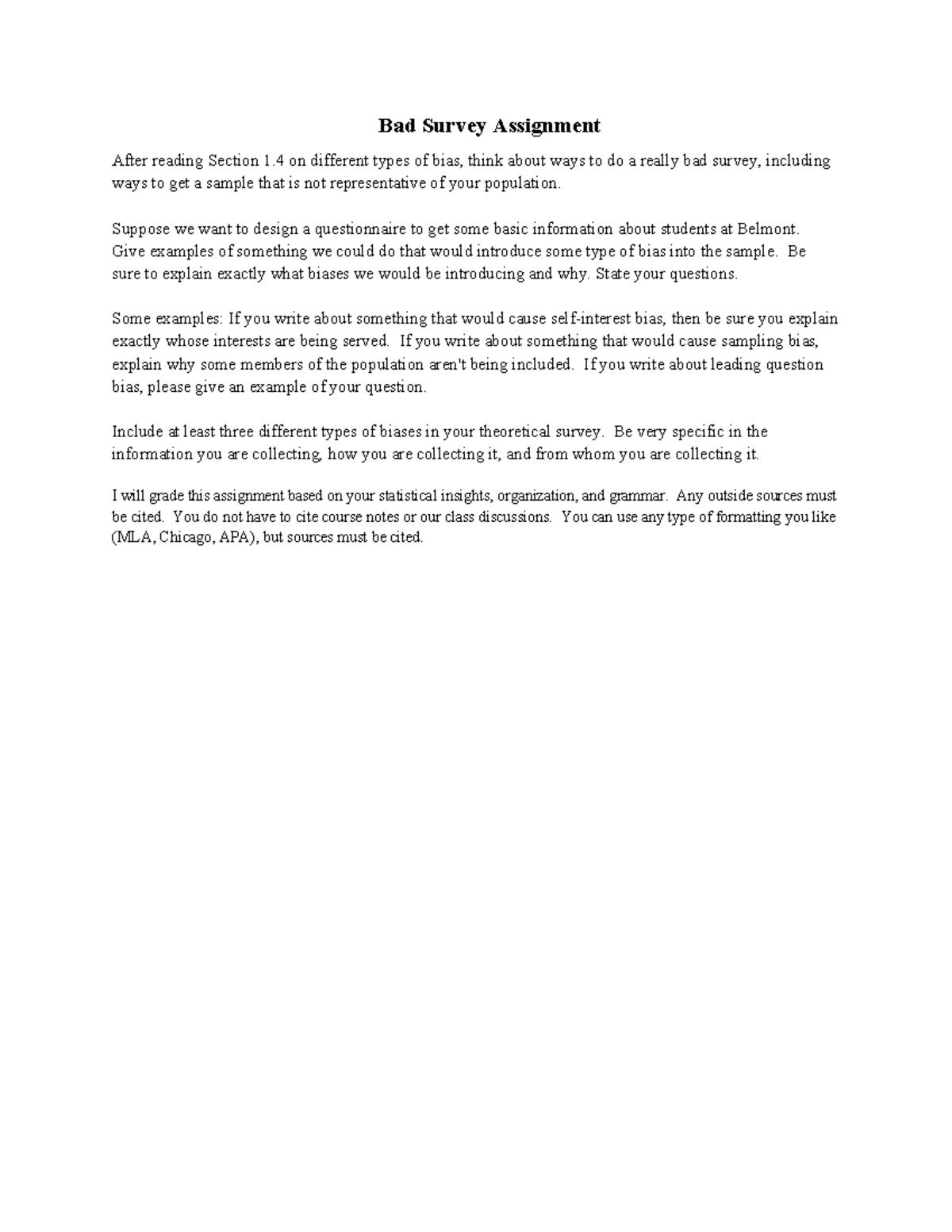 Bad Survey Assignment - Bad Survey Assignment After reading Section 1 ...