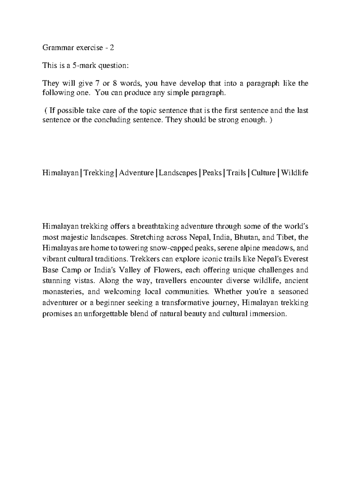 Grammar Exercise 2: Crafting Paragraphs from Given Words - Studocu