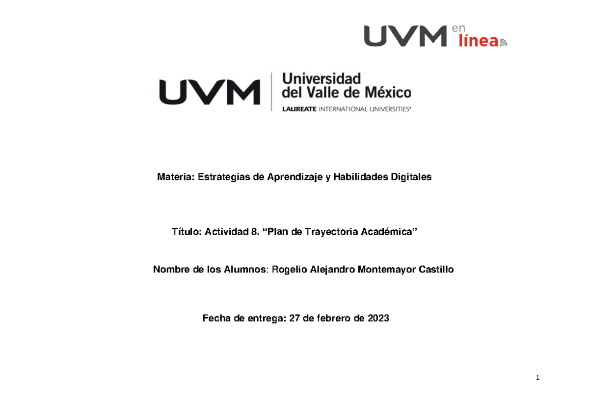 A8 RAMC - “Plan de Trayectoria Académica” - Materia: Estrategias de ...