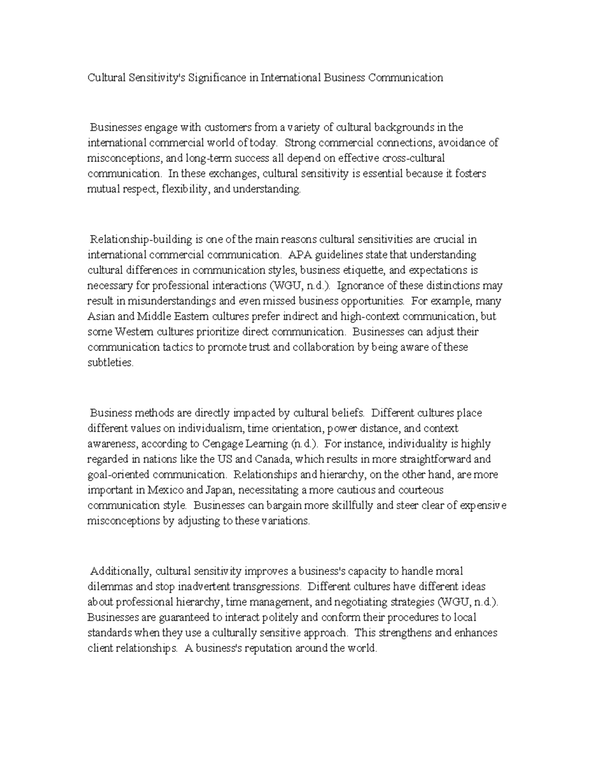 Task 1 - Task 1 - Cultural Sensitivity's Significance in International ...