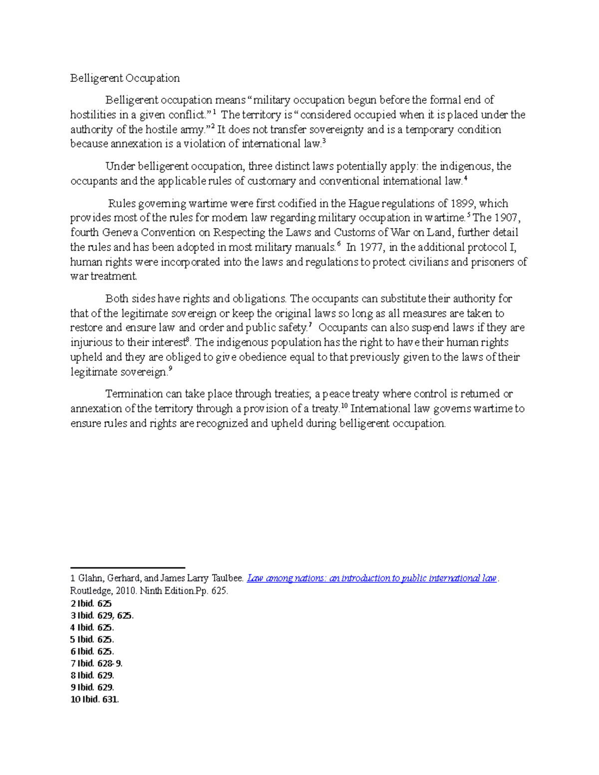 Belligerent Occupation: Overview and Legal Implications 3201 - Studocu