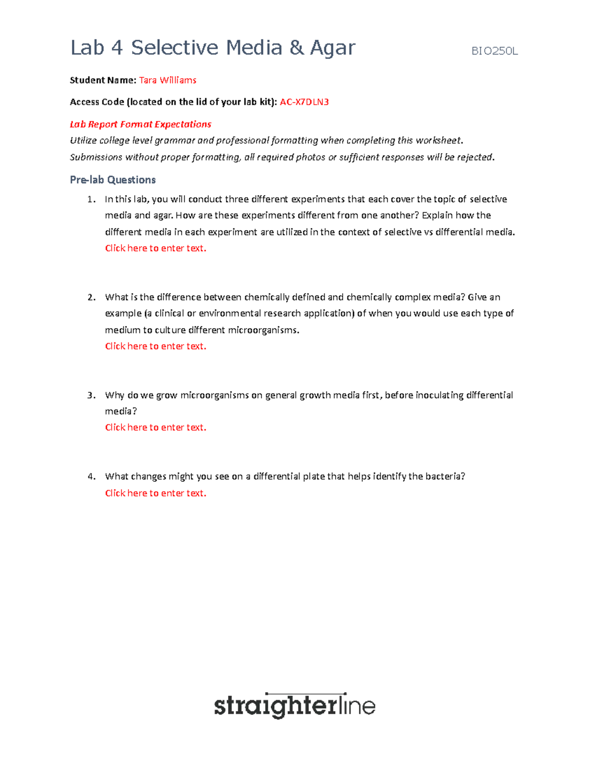 Lab 4: Selective Media and Agar Experiments - Tara Williams - Studocu
