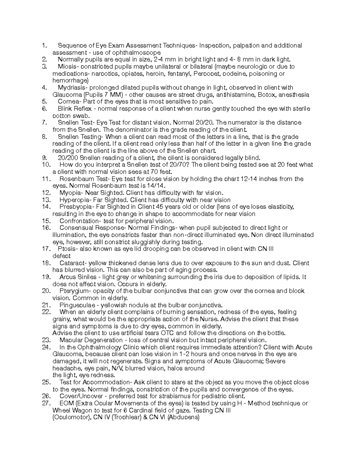 Sequence of Eye Exam Assessment Techniques - FFI - Studocu