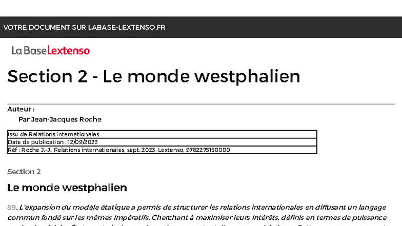 Section 2 : Le Monde Westphalien - Analyse des Relations ...