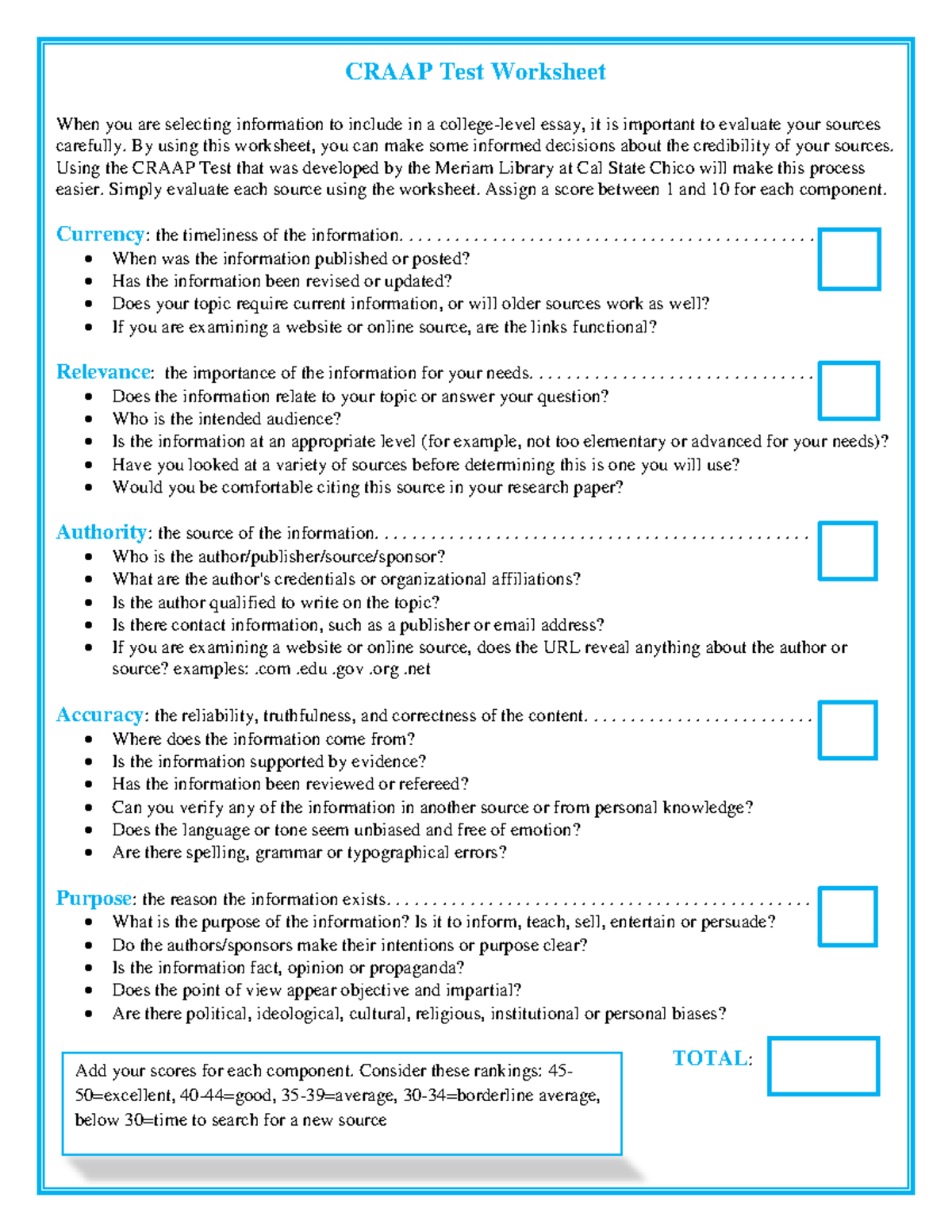 Craap Test Worksheet - CRAAP Test Worksheet When you are selecting ...