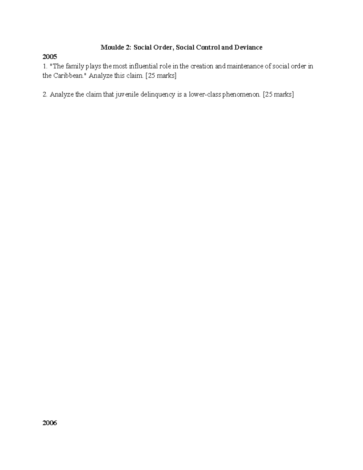 Social Order and Control in Caribbean Society: Deviance Analysis (SO101 ...