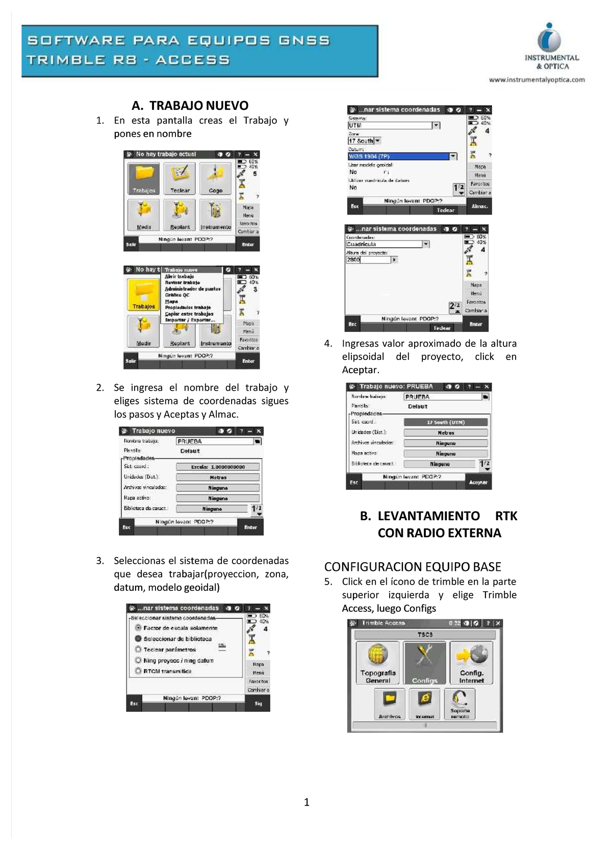 Manual de Uso para Equipos GNSS Trimble R8 Access 2.0 - Studocu
