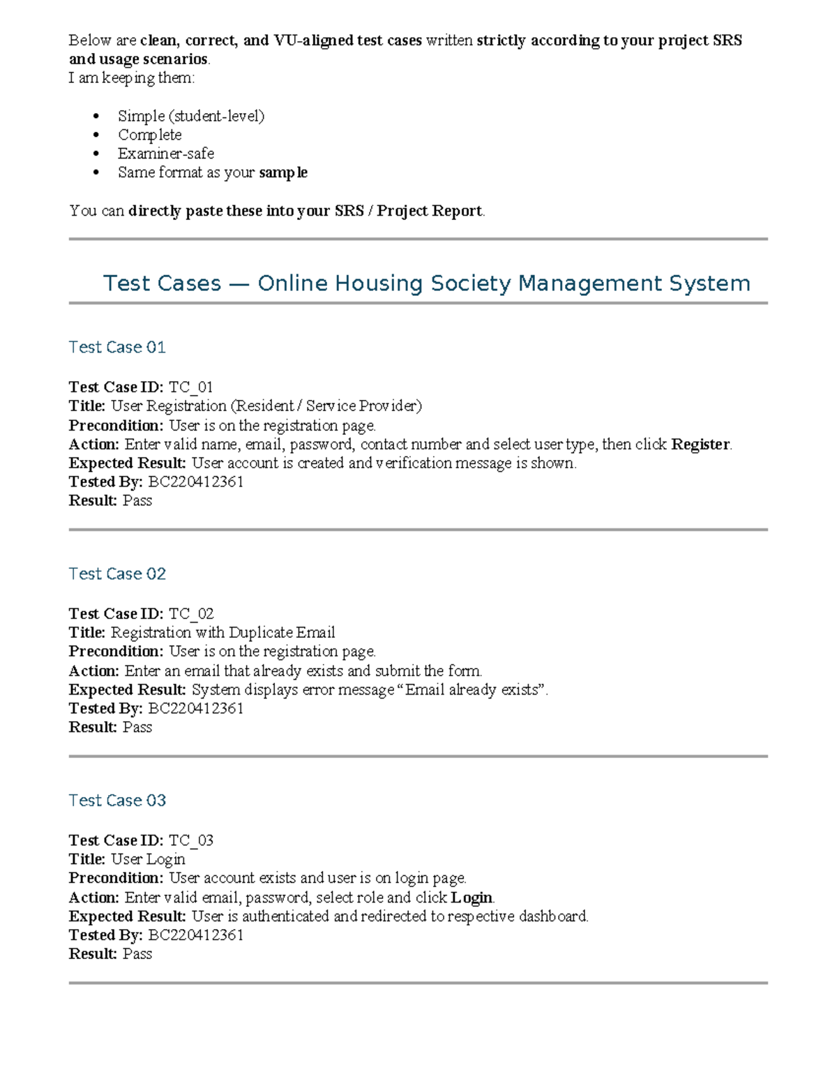 Fall 2025 CS619 Test Cases for Online Housing Society Management System ...