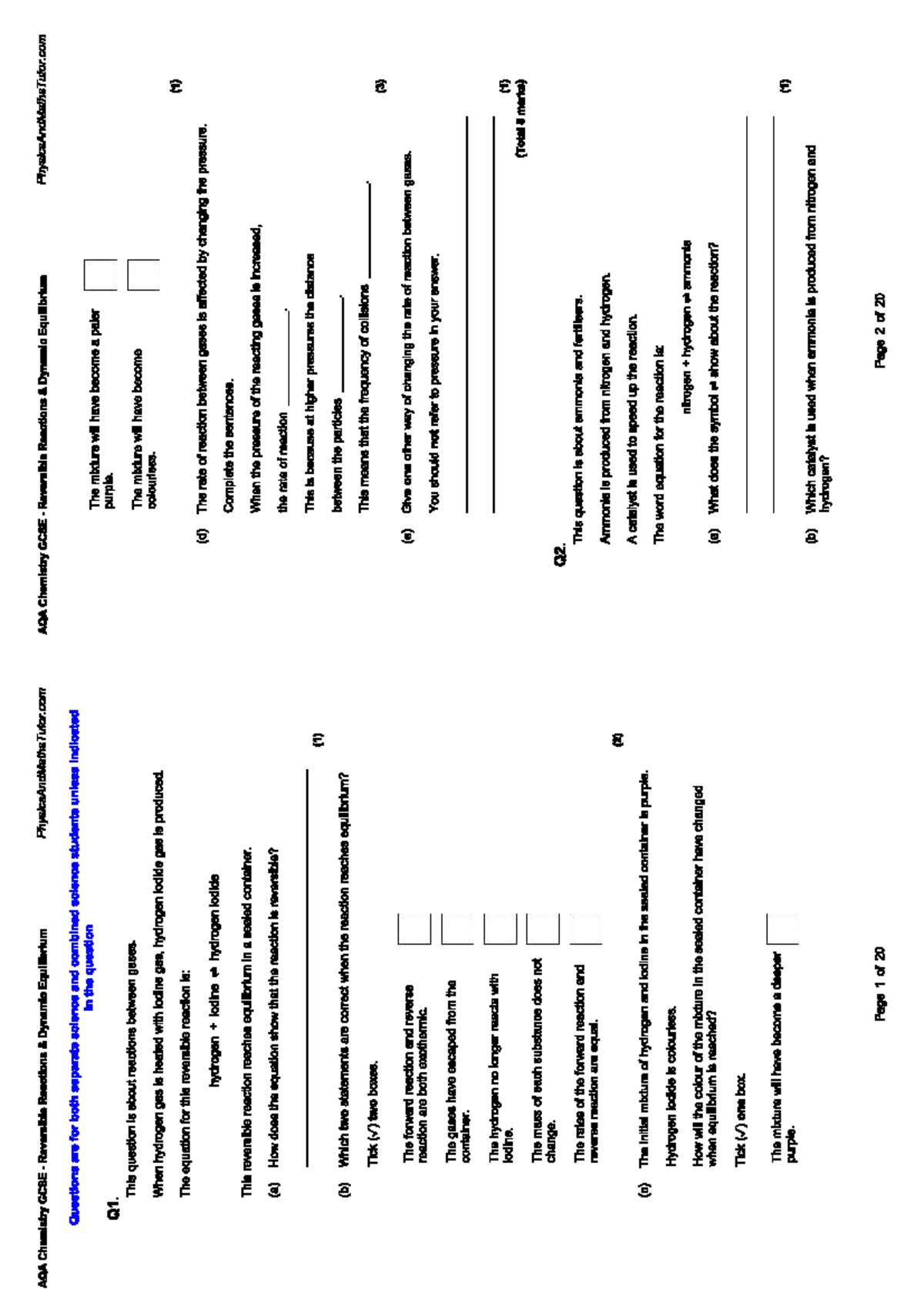 AQA Chemistry GCSE Final Exam: Reversible Reactions & Dynamic ...