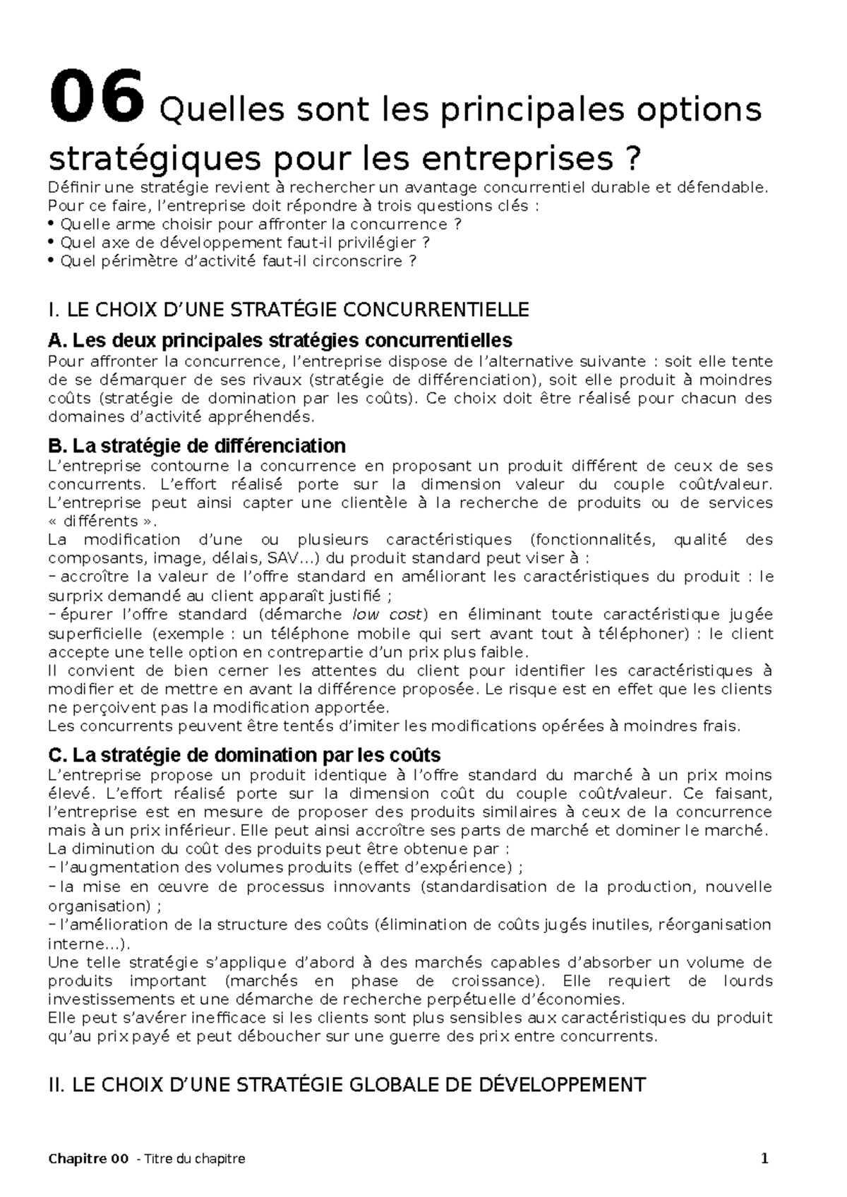 Chapitre 06 - Stratégies Concurrentielles et de Développement - MSGN - Studocu