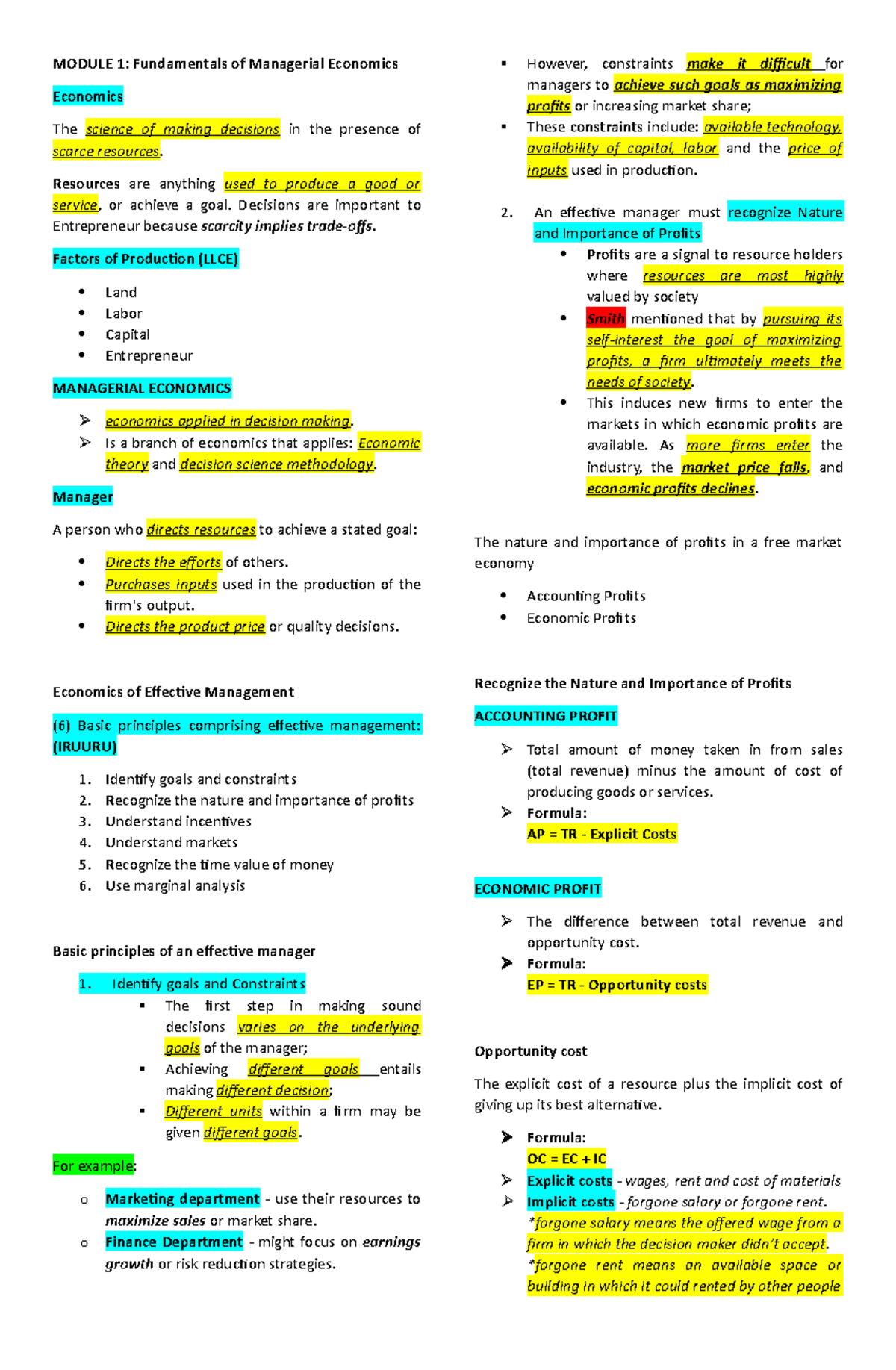 Module 1. MANAGERIAL ECONOMICS - MODULE 1: Fundamentals of Managerial ...