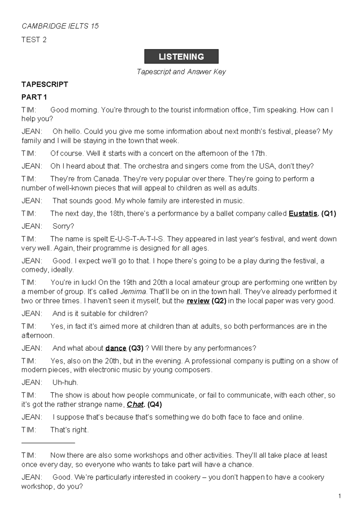 Cambridge IELTS 15 Test 2 Listening Tapescript & Answer Key - Studocu