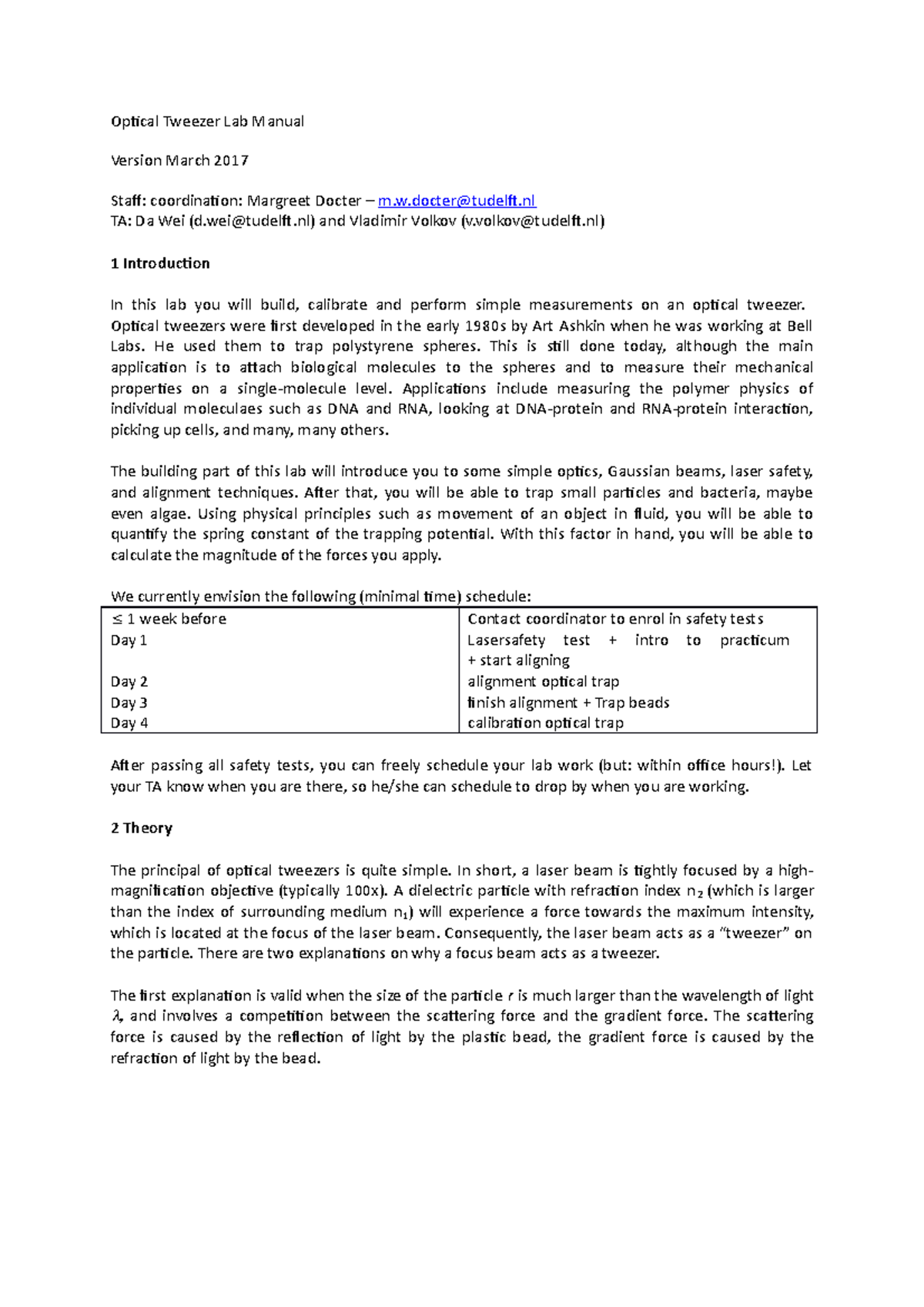 Optical Tweezer Lab Manual - Optical Tweezer Lab Manual Version March ...