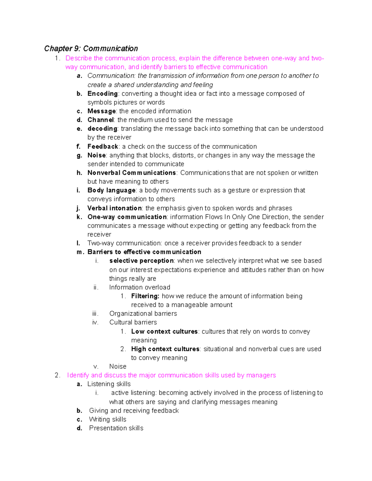 CH 9 Notes - BUAD309 with Cathryn Schenk - Chapter 9: Communication ...