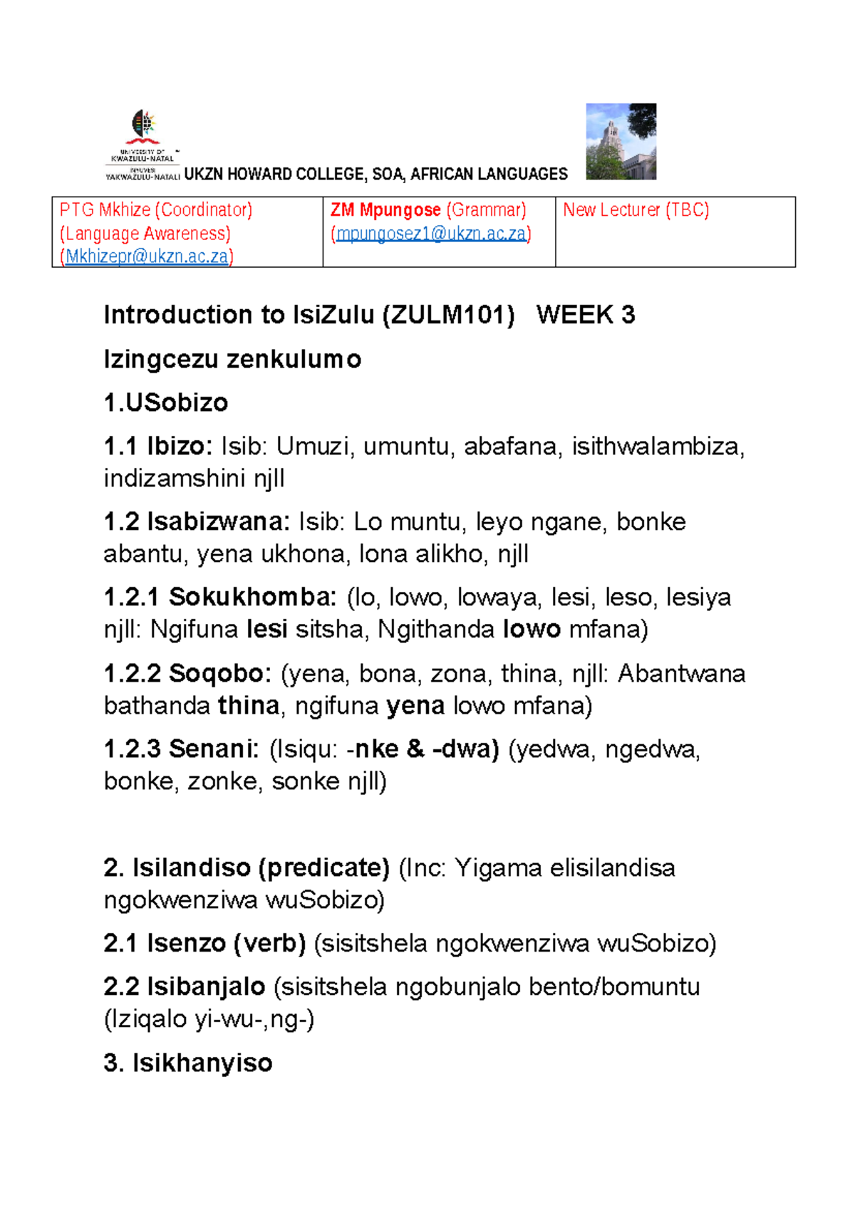 Izingcezu zenkulumo: Ukufunda IsiZulu (ZULM101) Isifundo seViki 3 - Studocu