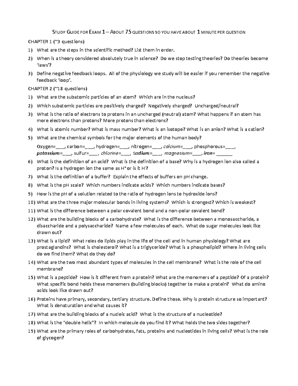 Study Guide for Exam 1: Key Concepts and Questions - Studocu