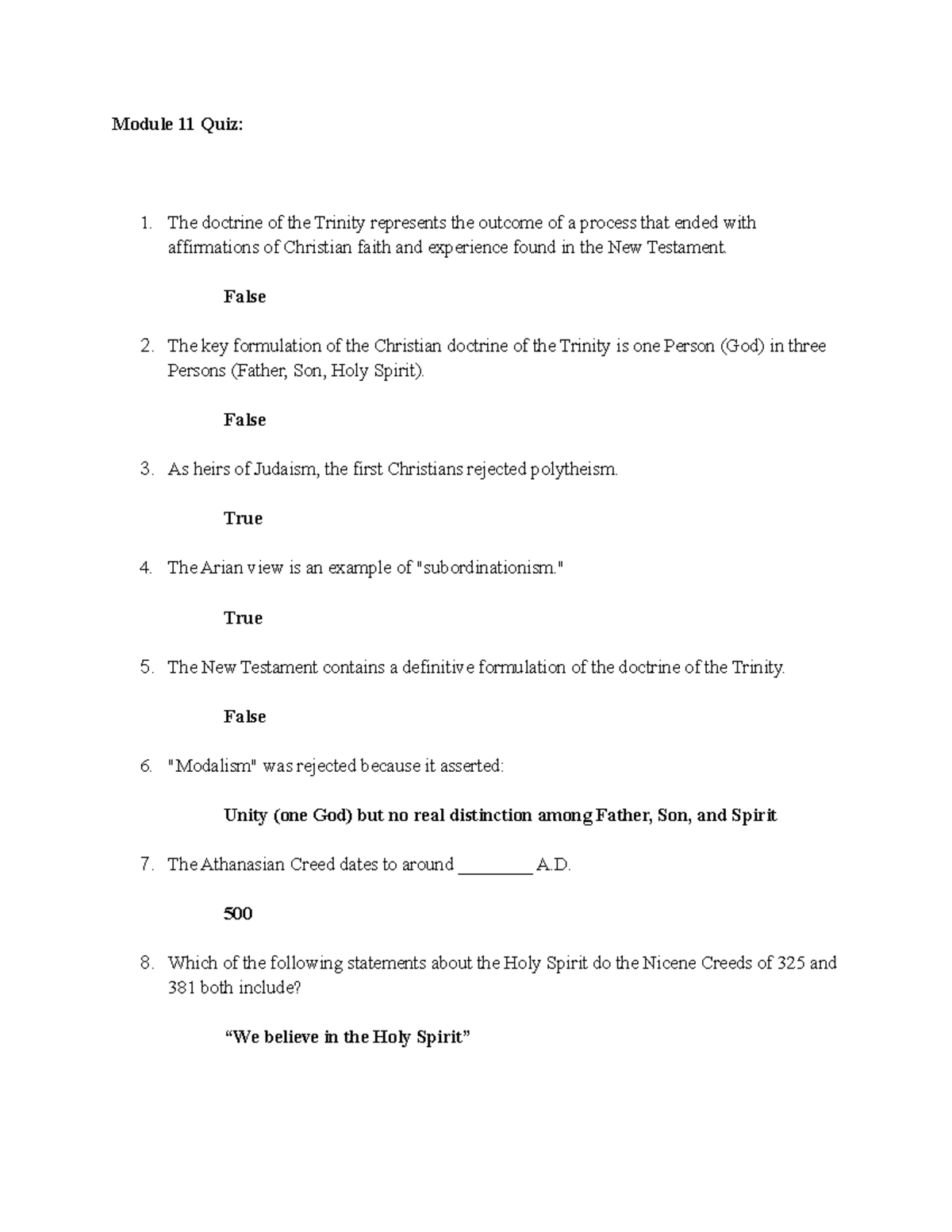 THEO- Module 11 Quiz: Doctrine of the Trinity Insights - Studocu