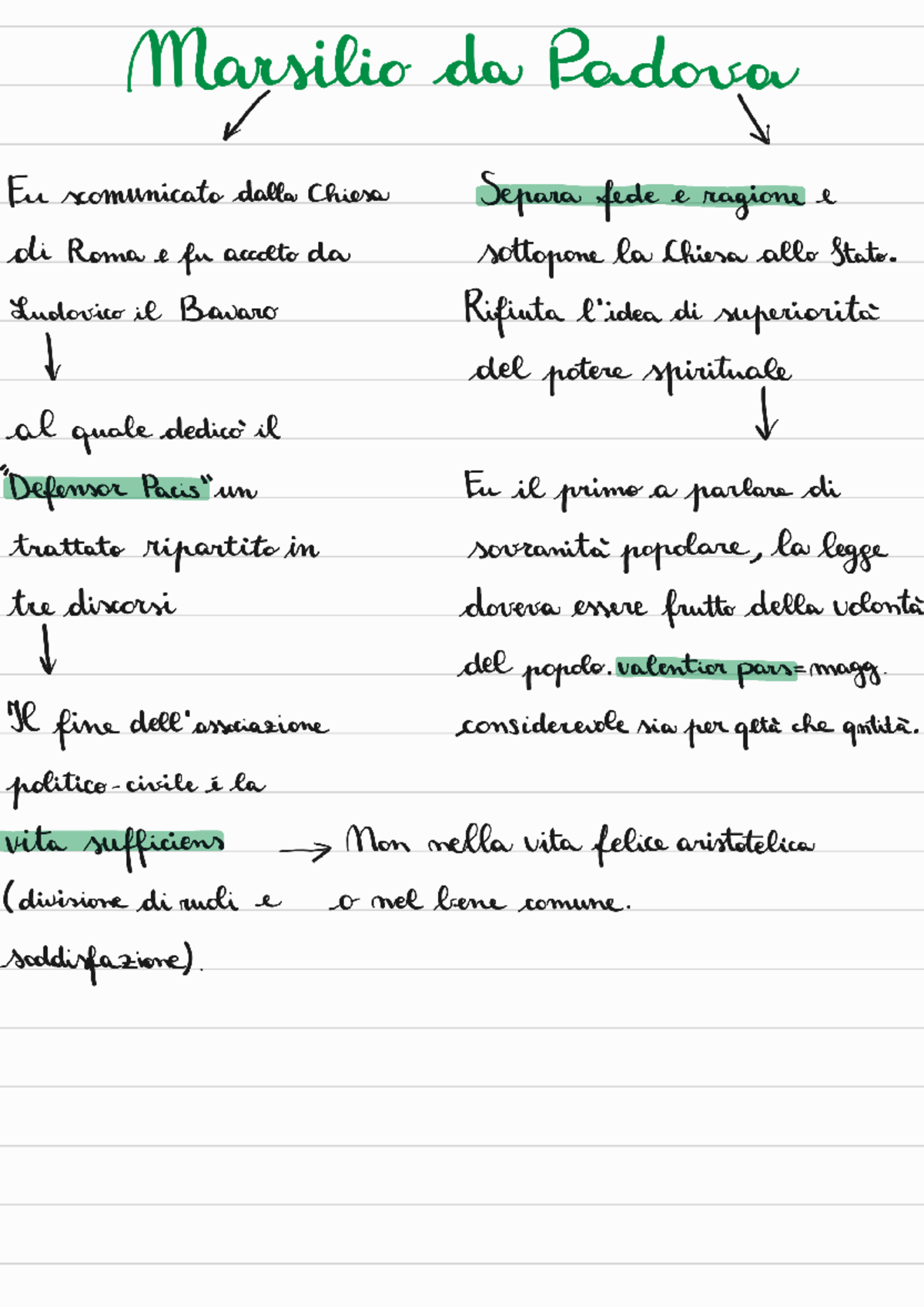 Marsilio da Padova - Schema di Fede e Ragione - Studocu