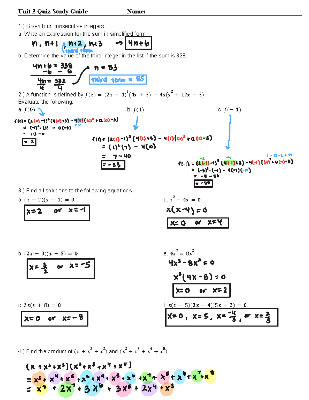 Unit 2 Quiz Study Guide: Polynomial Functions & Equations - Studocu