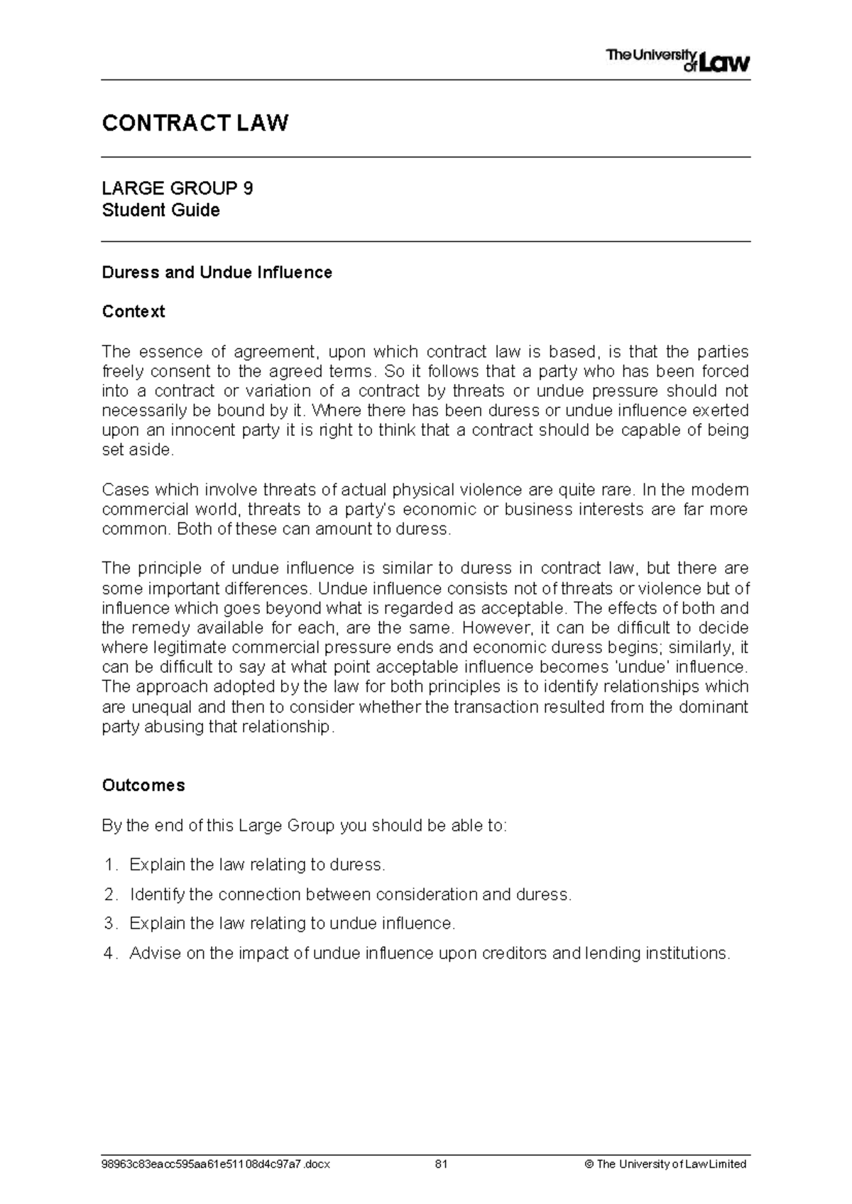 Contract Law LG9: Duress & Undue Influence Explained - Studocu