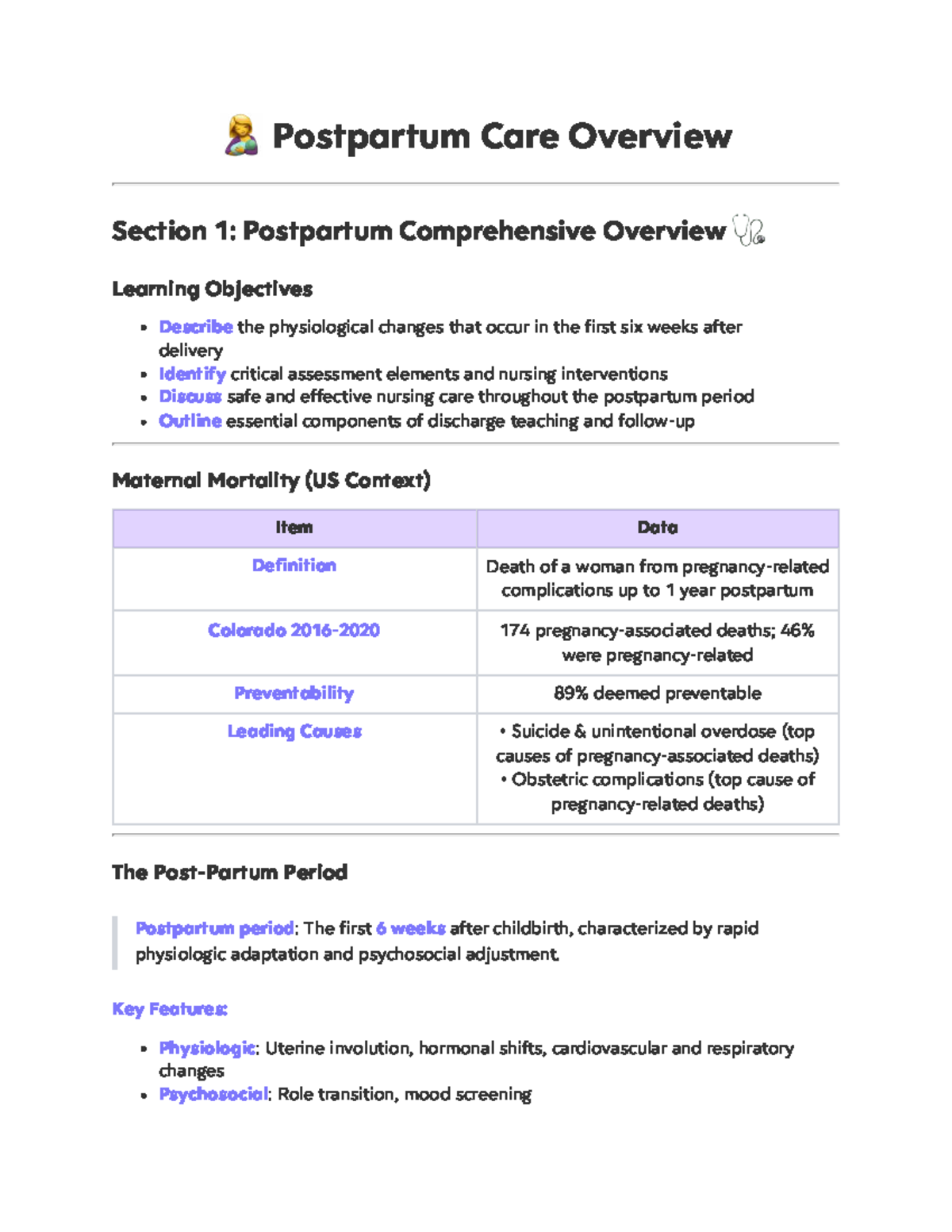 Postpartum Care Overview: Physiological Changes & Complications (NUR ...
