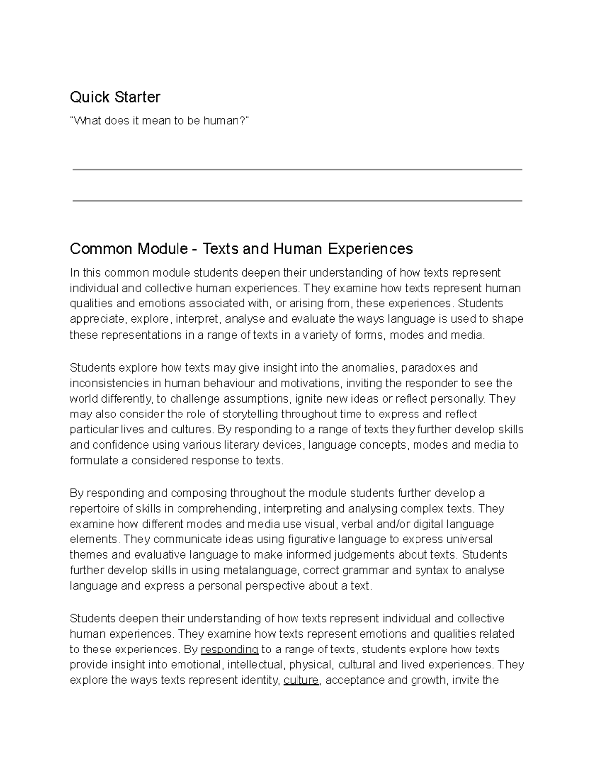 Common Module 12 Eng: Exploring Human Experiences in Texts - Studocu