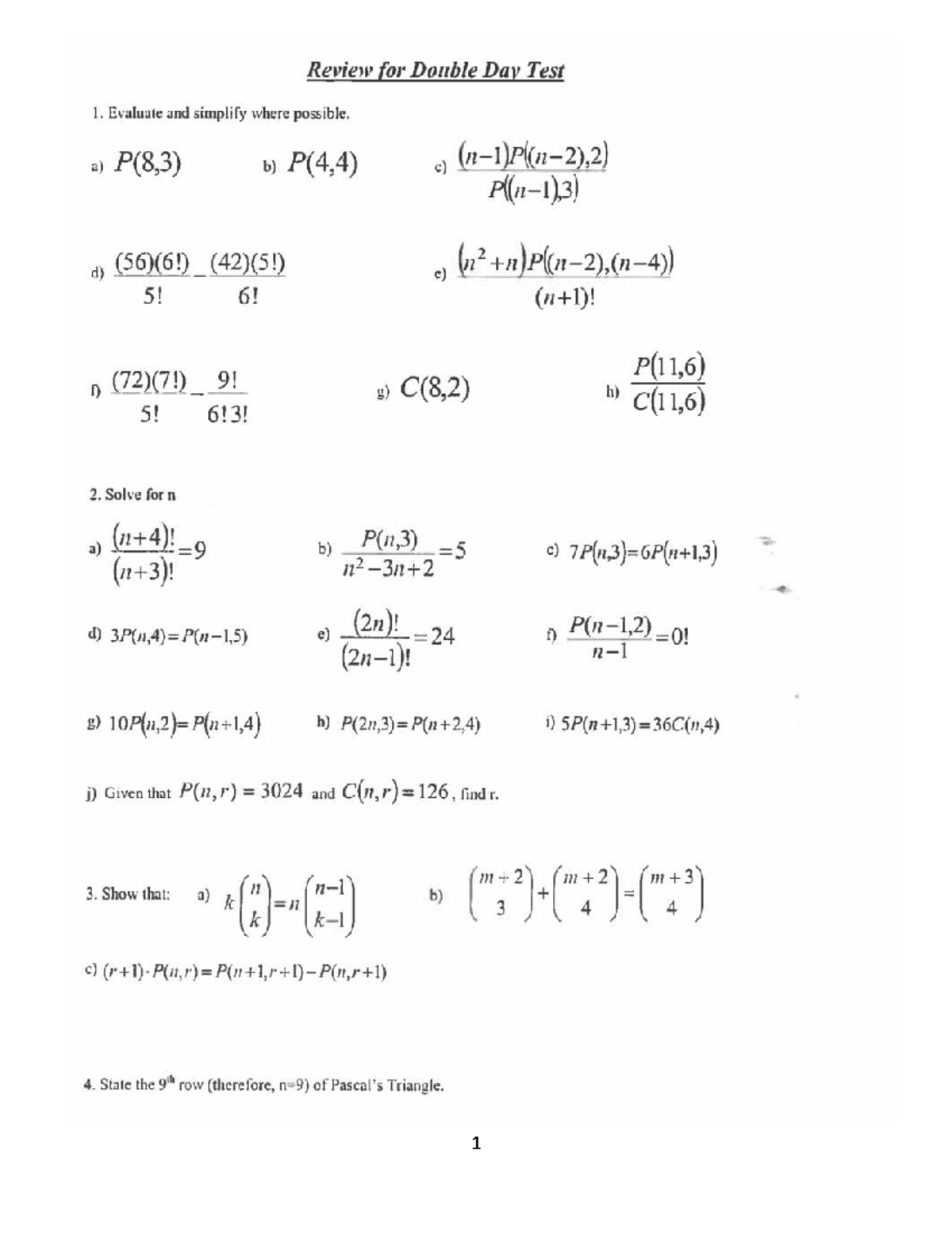Double Day Test 1 Review: Probability & Combinatorics Concepts - Studocu
