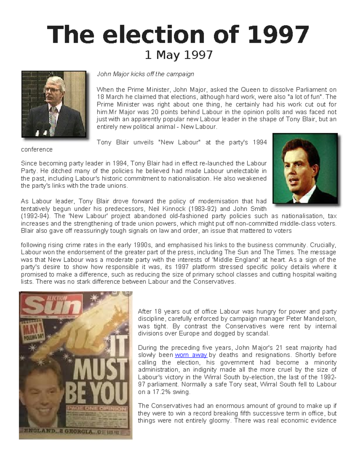 1997 Election Revision Notes: Key Events and Outcomes - Studocu