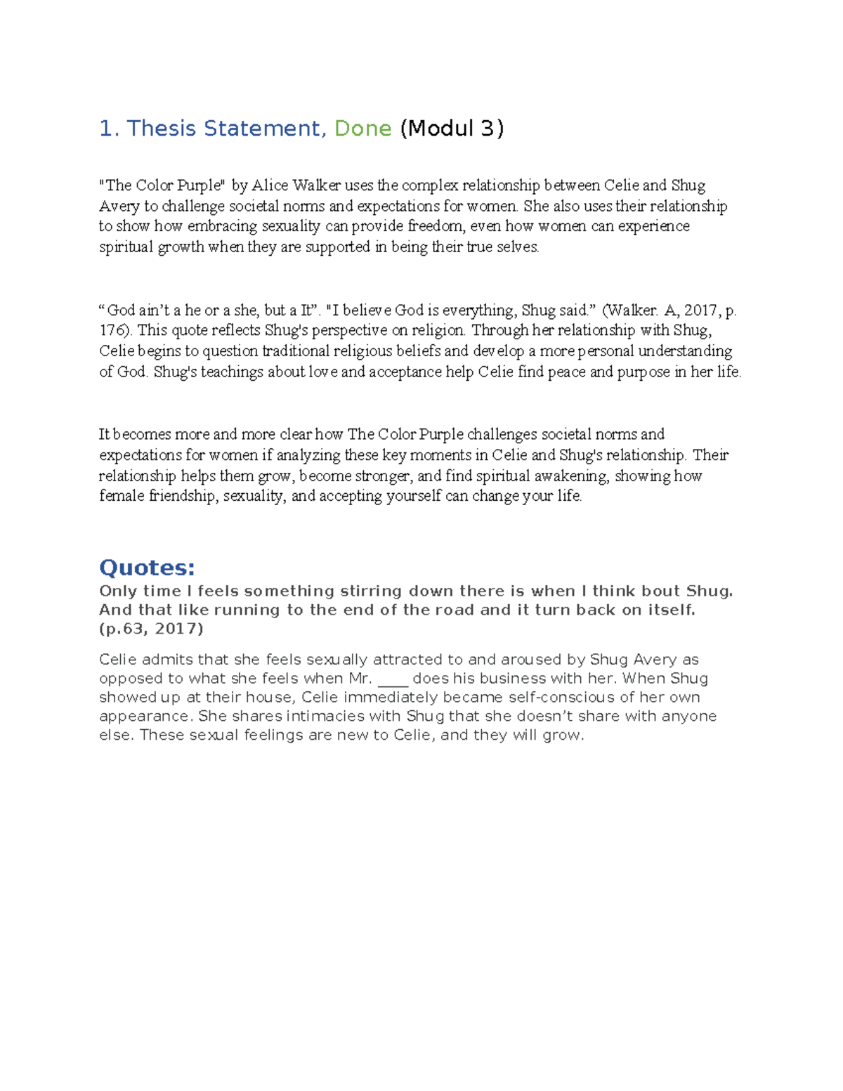 Literary Analysis Essay: The Color Purple (Course Code: ENG 201) - Studocu